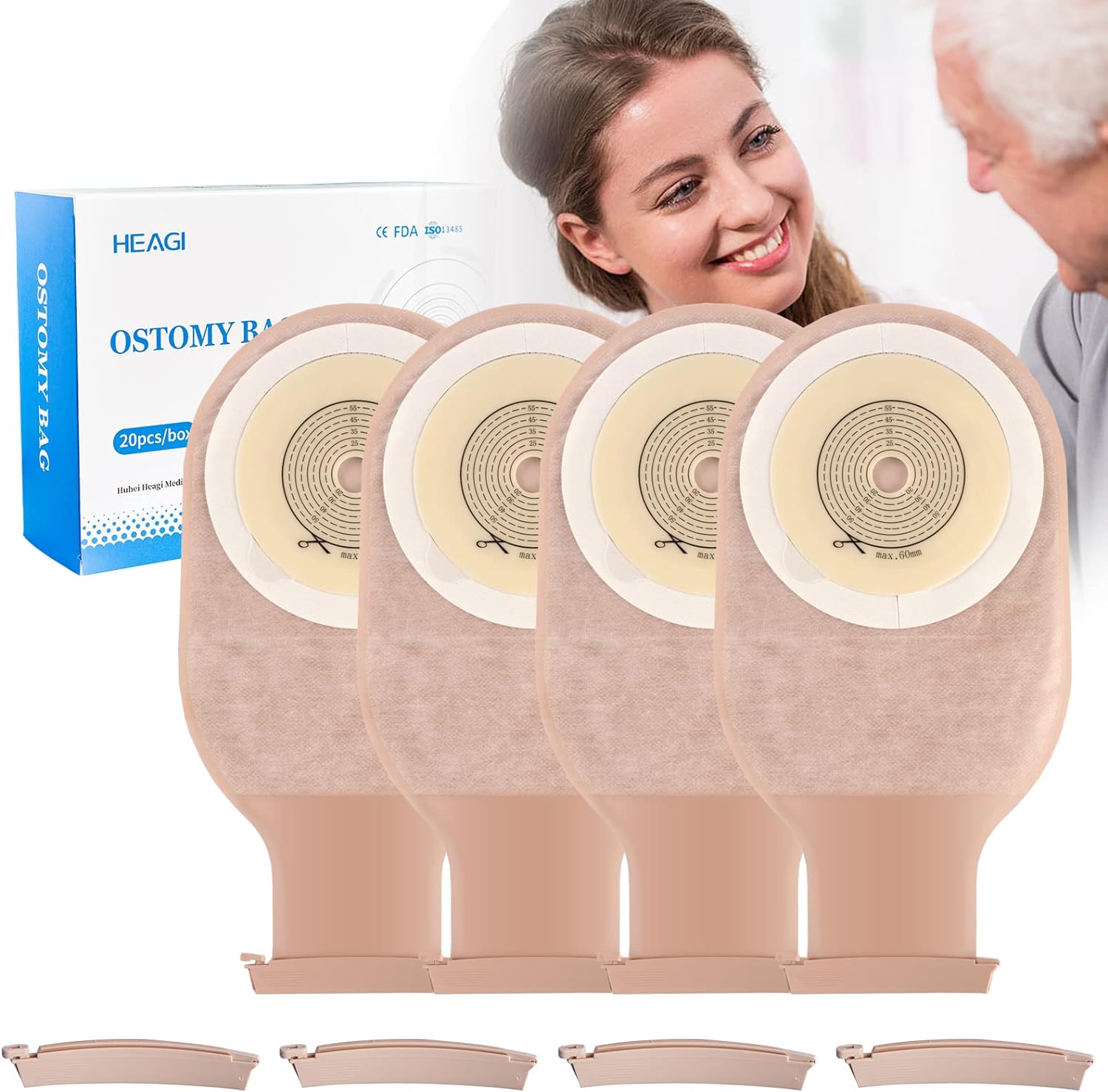 HEAGI 20PCS Colostomy Bags, Ostomy Supplies, One Piece Drainable ...