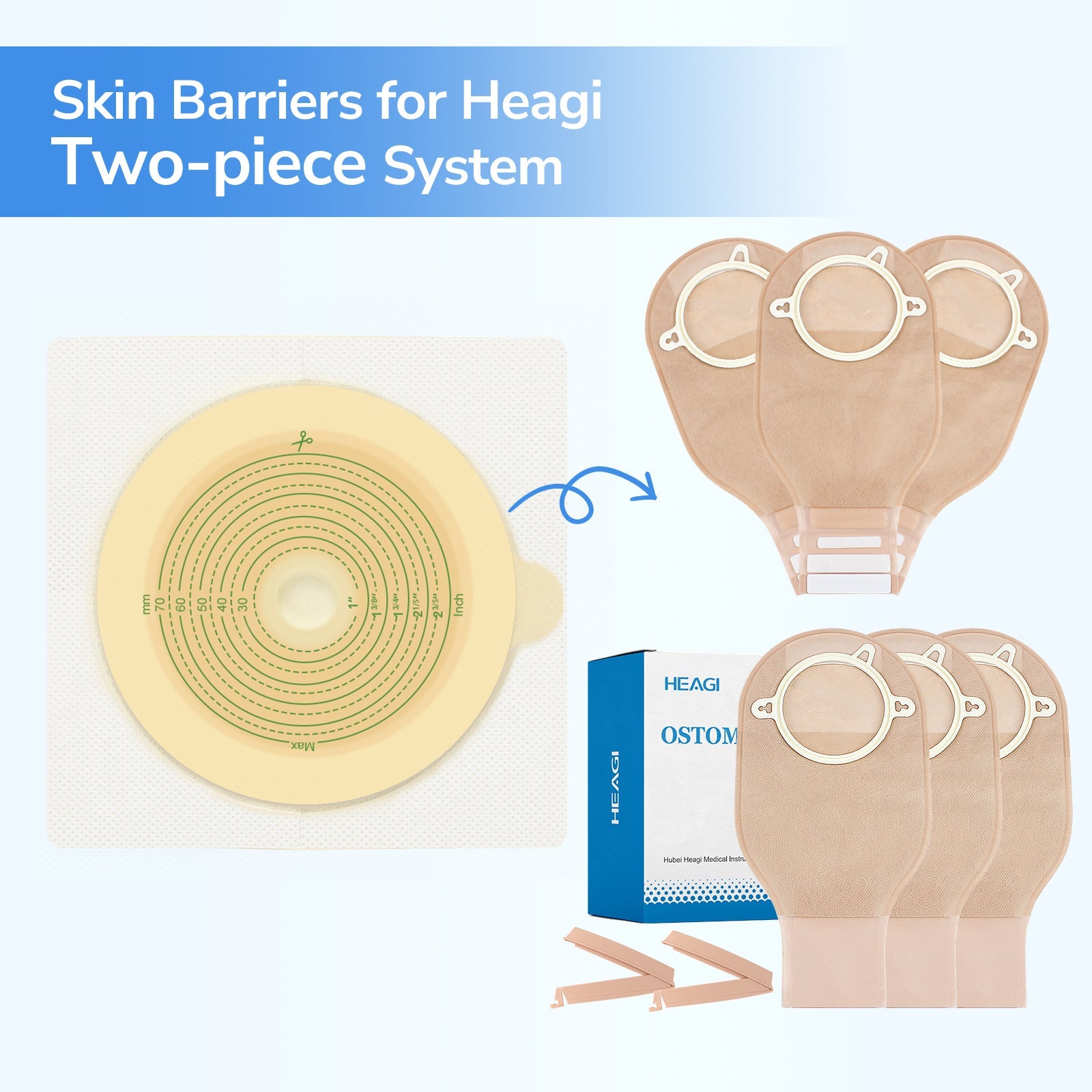 HEAGI 10Pcs Skin Barrier with Non-Woven Border Cut-to-Fit for 2-Piece ...