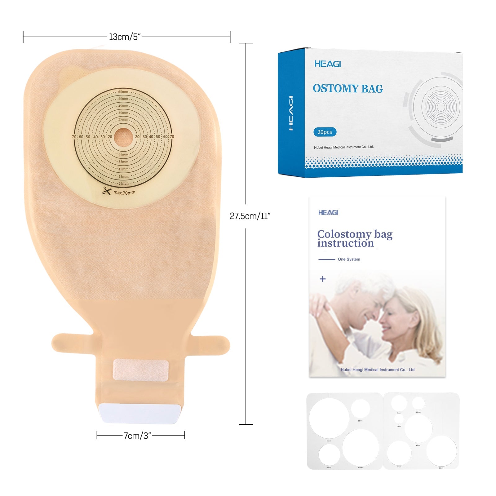 HEAGI One-Piece Colostomy Bags Cut-to-Fit Drainable Ostomy Pouches for ...
